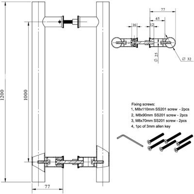 EAI Guardsman Back To Back Entrance Inline Pull Handles - 1200x32mm ...