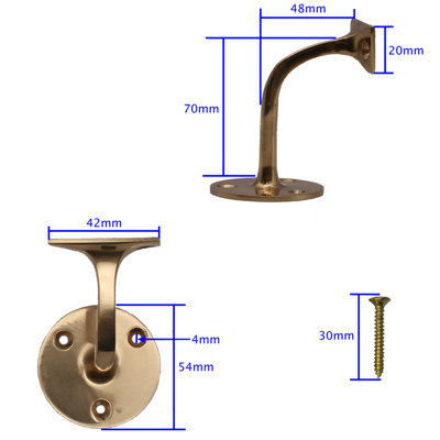 EAI Handrail Bracket Polished Brass Pack 2 Banister Brackets Stair ...