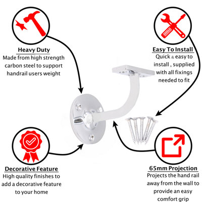 EAI Handrail Bracket Polished Chrome Pack 4 Banister Brackets Stair ...