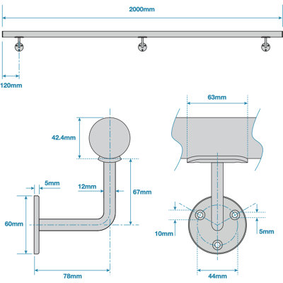 EAI - Handrail Kit Grab Rail Bar for Entrances - 2000mm - Grade 304 ...