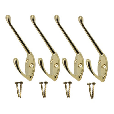 EAI - Hat and Coat Hook - 60mm - Brass Plated - Pack of 4 | DIY at B&Q