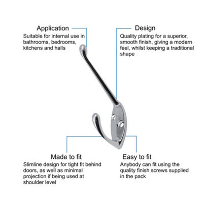 EAI - Hat and Coat Hook - 60mm - Polished Chrome - Pack of 4 | DIY at B&Q
