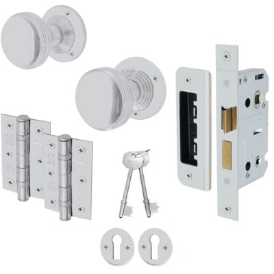 EAI - Lined Mortice Door Knobs and Sash Lock Kit - 55mm - Polished ...