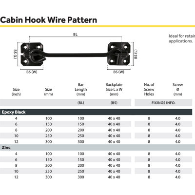 EAI Long Cabin Hook Strong Hold Back Gate or Door Hook Wire Pattern ...