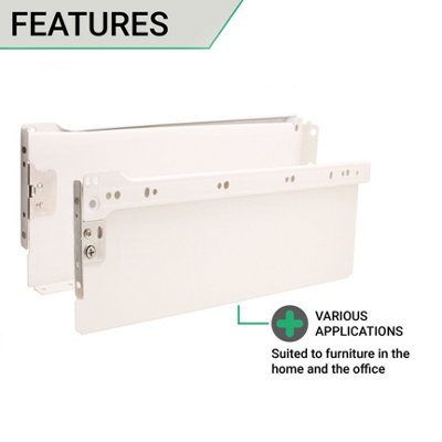 EAI Metal Drawer Box System Pack 30kg H118 x L270mm Ext 75% Cream