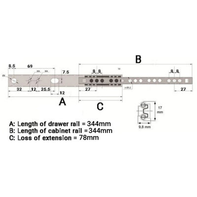 EAI Mini Slide Drawer Runners for Groove 17x10mm 2-Way Runner Smooth ...