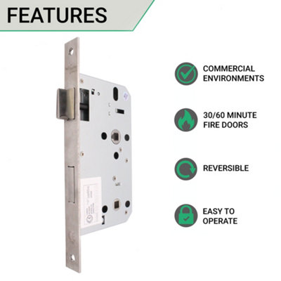 EAI Mortice Bathroom Lock DIN Standard - 90mm Case 64mm Backset - Satin ...