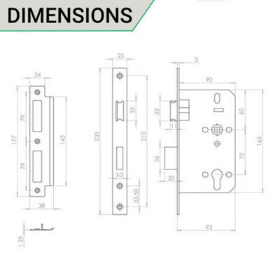 EAI Mortice Euro Profile Sash DIN Standard - 90mm Case 60mm Backset ...