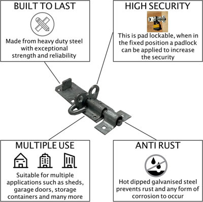 EAI Padlock Bolt Gate Garage Brenton Pattern With Fixings - 100mm 4 ...