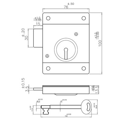 EAI Press Lock +2 Keys +Screws Rim Surface Gate Lock - 100x75mm - Black