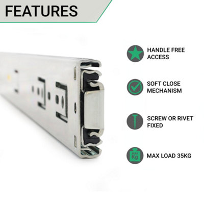 EAI Push Open Drawer Runner Smooth Ball Bearings Soft Close Push Open ...