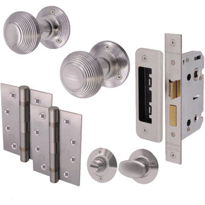 EAI - Reeded Bathroom Knob Kit - Satin Chrome - Knob 55mm - Lock 80mm ...