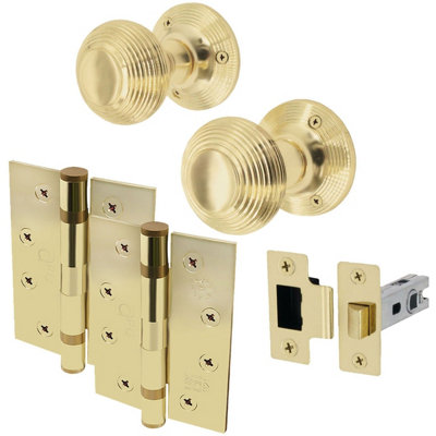 EAI - Reeded Latch Knob Kit - Polished Brass - Knob 55mm - Latch 76mm ...