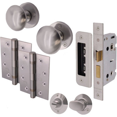 EAI - Round Bathroom Door Knob Kit - Satin Chrome - Knob 55mm - Lock ...