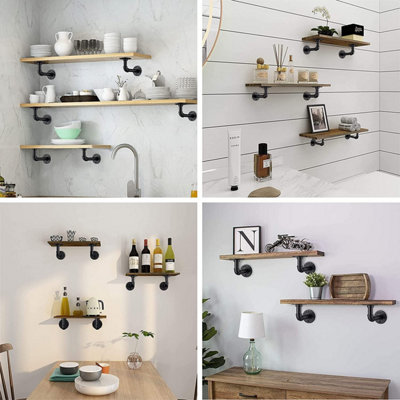 EAI Rustic Pipe Shelf Brackets Cast Iron - Pair / 2 Industrial Brackets ...