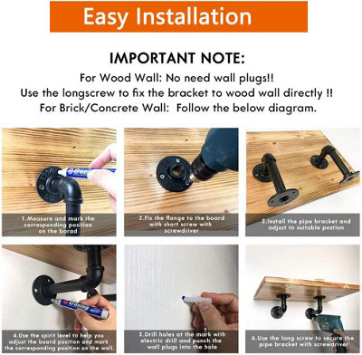 EAI Rustic Pipe Shelf Brackets Cast Iron - Pair / 2 Industrial Brackets ...