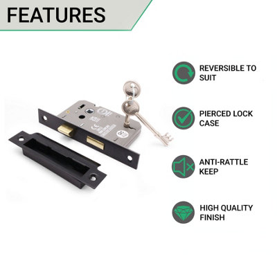 EAI Sashlock 80mm / 57mm Backset BLACK 3 lever for Internal Wooden Door ...