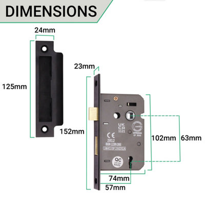 EAI Sashlock 80mm / 57mm Backset BLACK 3 lever for Internal Wooden Door ...