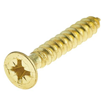 EAI - Spare Hinge Screws Pack 100 Pozi Wood Screw Countersunk - 4.0x25mm - PVD Brass | DIY at B&Q