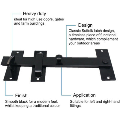 EAI Suffolk Thumb Latch HEAVY DUTY Gate Catch With Fixings 219x50mm Black