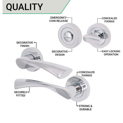 EAI - Swept Door Handle and Bathroom Thumb Turn Lock - 140mm x 50mm ...