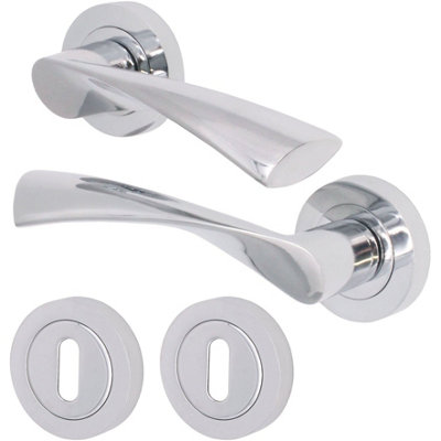 EAI - Swept Door Handle and Keyhole Escutcheon - 140mm x 50mm ...