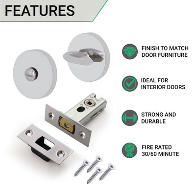 EAI Tubular Bathroom Deadbolt Kit - 76mm Case - 57mm Backset - Polished ...
