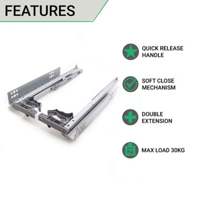 EAI Undermount Drawer Runners Soft Close Tandem Concealed Under Drawer ...