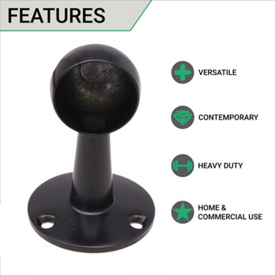 EAI - Wardrobe Rail - Drop End Bracket - 25mm - Matt Black - Pack of 2