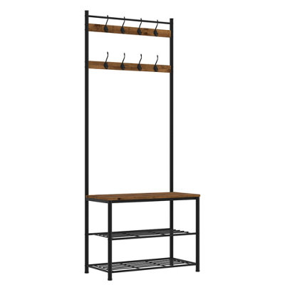 Ealing Pine Hallway Unit with Coat Rack Black Metal Frame Rustic Wood ...