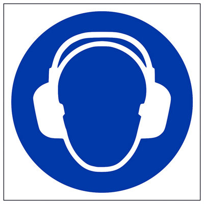 Ear Protection Logo PPE Mandatory Sign - Adhesive Vinyl 150x150mm (x3 ...
