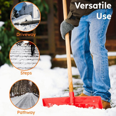 EarlyGrow 1.2m Snow Shovel with 42.5cm Wide Scoop and D Handle Red