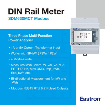 Eastron CT Operated Din Rail Three Phase MID Energy Meter and Solar ...