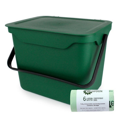 Easy Eco 5L Green Kitchen Compost Caddy/Food Waste Bin & 50 x 6 Litre ...