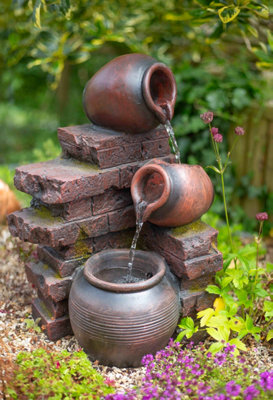 Easy Fountain Pot Wall Pours Solar Powered Garden Feature - L 25 cm x W ...