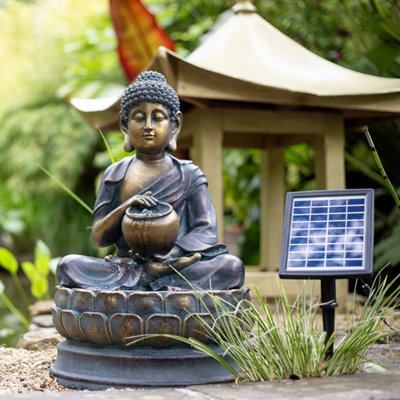 Easy Fountain Sitting Buddha Solar With Battery Backup Garden Feature ...