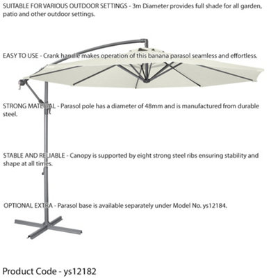 Easy Open 3m Banana Parasol Cream - Garden Dining Umbrella Patio Cover ...