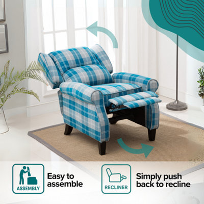 Eaton Wing Back Fireside Check Fabric Recliner Armchair Sofa Chair ...