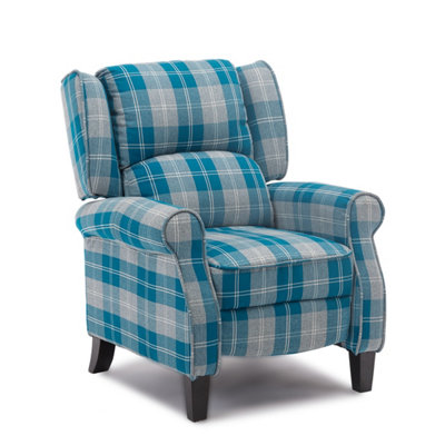 Eaton Wing Back Fireside Check Fabric Recliner Armchair Sofa Chair ...