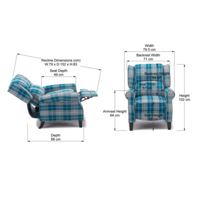 Eaton Wing Back Fireside Check Fabric Recliner Armchair Sofa Chair ...