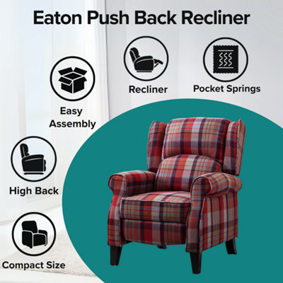 Eaton Wing Back Fireside Check Fabric Recliner Armchair Sofa Chair ...
