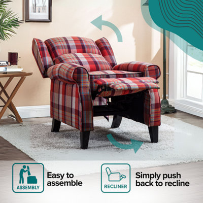 Eaton Wing Back Fireside Check Fabric Recliner Armchair Sofa Chair ...