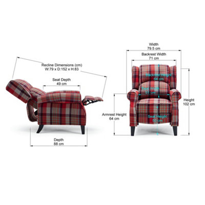 Eaton Wing Back Fireside Check Fabric Recliner Armchair Sofa Chair ...