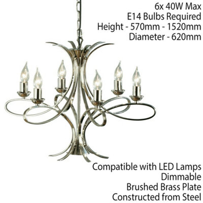 Eaves Hanging Ceiling Pendant Chandelier 6 Lamp Polished Nickel Curve ...