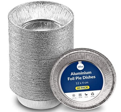 ebake 12cm Foil Pie Dishes (60 Pack) - Round Disposable Aluminium Trays ...