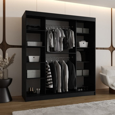Ebony Black Spoti Sliding Door Wardrobe 1800mm x 2000mm x 620mm - A ...