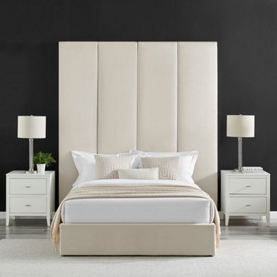 ECASA Cream Velvet Headboard Wall Panel Bed King Size 5FT With Ottoman ...