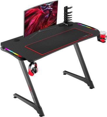 ECASA Gaming Desk Computer Table RBG LED Home Office Desk Z-Shaped With ...