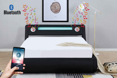 Ecasa Madrid Leather Bed Frame With Bluetooth Speaker & LED Light ...