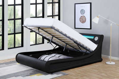 ECASA Madrid Leather Bed With Bluetooth Speaker LED Light Remote Under Bed Storage Compartment